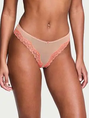 Victoria's Secret Tease Satin Lace-trim Skirted Thong Panty Beige