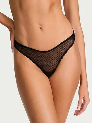 Victoria's Secret Tease Sheer Dot High-leg Thong Panty - Black