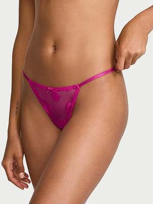 Victoria's Secret Tease Dot Mesh Ruffled Thong Panty Print