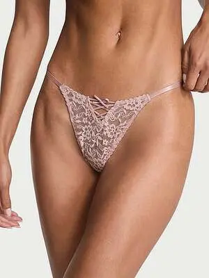 Victoria's Secret The Lacie Lace String Thong Panty - Beige
