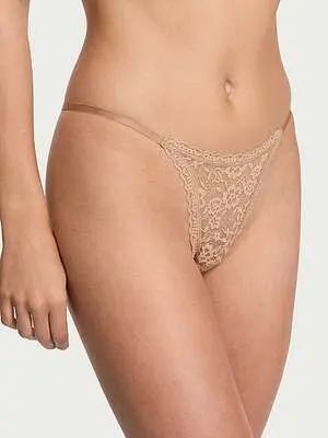 Victoria's Secret The Lacie Lace String Thong Panty - Beige