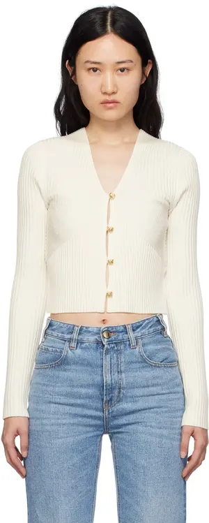 Chloé Chloé White V-Neck Cardigan - 107 Iconic Milk