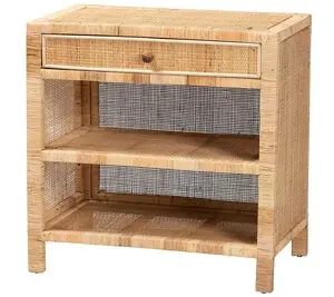 BAXTON STUDIO Bella Wood And Natural Rattan Console Table - One-color