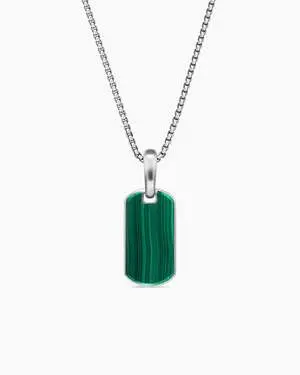 David Yurman Chevron Tag In Sterling Silver With Black Diamonds - Malachite