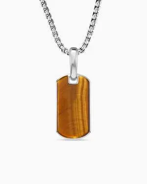 David Yurman Chevron Tag In Sterling Silver With Black Diamonds - Tigers Eye