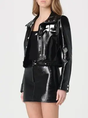 COURREGES Cropped Leather Jacket - Black