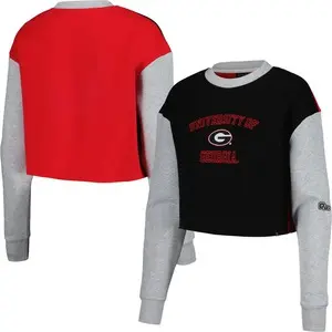HYPE AND VICE Georgia Bulldogs Colorblock Rookie Crew Pullover Sweatshirt - Black