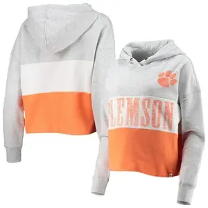 '47 Heathered Gray/heathered Orange Clemson Tigers Lizzy Colorblocked Cropped Pullover Hoodie - Heather Gray