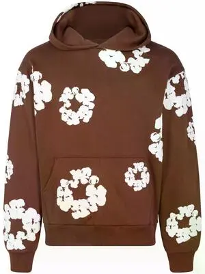DENIM TEARS Wreath-print Cotton Hoodie - Brown