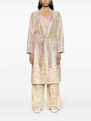 FORTE_FORTE Single-breasted Patterned Jacquard Coat With Fringed Edge