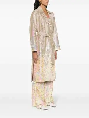FORTE_FORTE Single-breasted Patterned Jacquard Coat With Fringed Edge