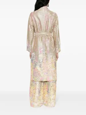 FORTE_FORTE Single-breasted Patterned Jacquard Coat With Fringed Edge
