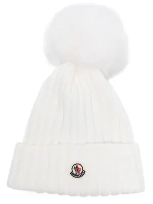 Moncler Pompom Ribbed Beanie - Neutrals