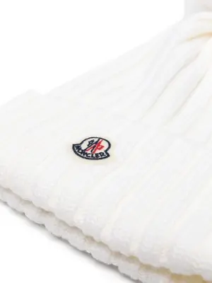 Moncler Pompom Ribbed Beanie - Neutrals