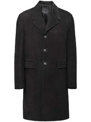 Prada Single-breasted Suede Coat - Black