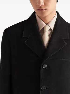 Prada Single-breasted Suede Coat - Black
