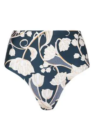 Agua Bendita Perla Floral-print Bikini Bottom - Blue