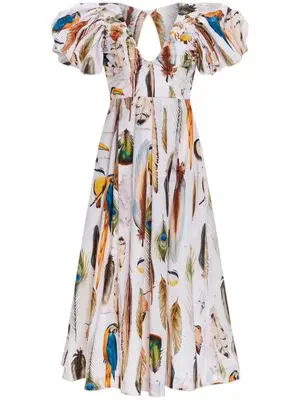 Agua Bendita Chontaduro Pluma Cotton Midi Dress - Neutrals