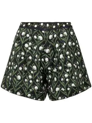 Agua Bendita High-waist Floral Embroidered Shorts - Black