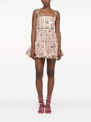 Agua Bendita Lima Bouquet Hand-embroidered Mini Dress - Neutrals
