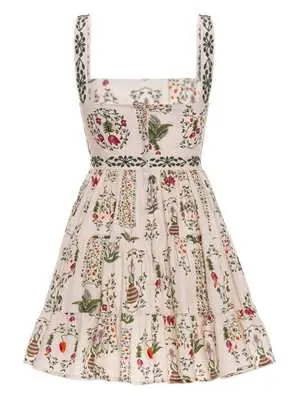 Agua Bendita Lima Bouquet Hand-embroidered Mini Dress - Neutrals