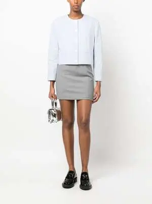 Thom Browne Seersucker Cropped Jacket With Rwb Stripe Detail