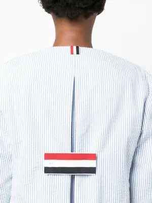 Thom Browne Seersucker Cropped Jacket With Rwb Stripe Detail