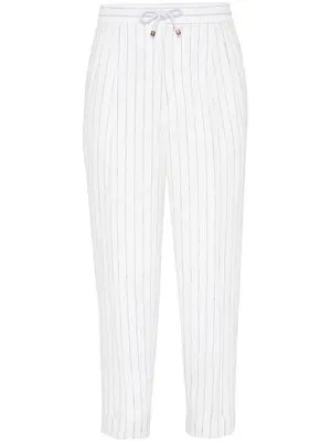 Brunello Cucinelli Linen Striped Trousers - White