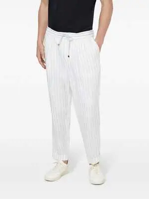 Brunello Cucinelli Linen Striped Trousers - White