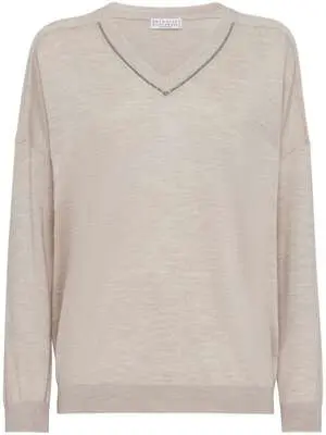 Brunello Cucinelli V-neck Cashmere-silk Sweatshirt