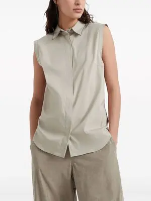 Brunello Cucinelli Sleeveless Cotton-blend Blouse With Monili Chain Detail