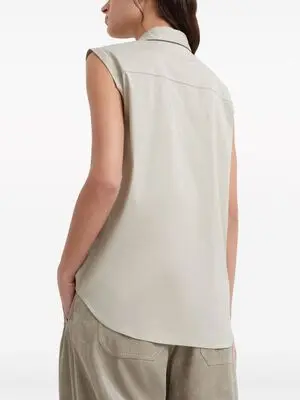 Brunello Cucinelli Sleeveless Cotton-blend Blouse With Monili Chain Detail