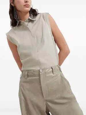 Brunello Cucinelli Sleeveless Cotton-blend Blouse With Monili Chain Detail