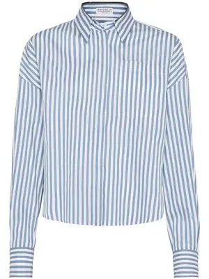 Brunello Cucinelli Striped Cotton-silk Shirt - Blue