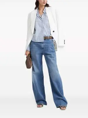 Brunello Cucinelli Striped Cotton-silk Shirt - Blue