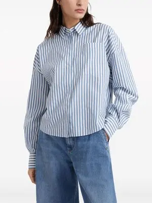 Brunello Cucinelli Striped Cotton-silk Shirt - Blue