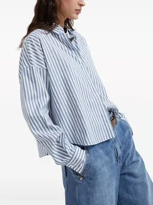 Brunello Cucinelli Striped Cotton-silk Shirt - Blue