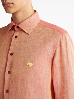 Etro Pegaso-embroidered Linen Shirt - Orange