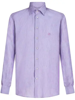 Etro Pegaso-embroidered Linen Shirt - Purple
