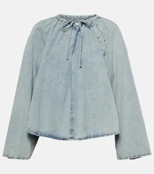 FRAME Cotton And Linen Denim Blouse - Blue