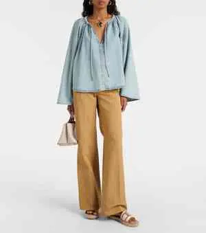 FRAME Cotton And Linen Denim Blouse - Blue