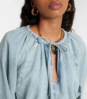 FRAME Cotton And Linen Denim Blouse - Blue