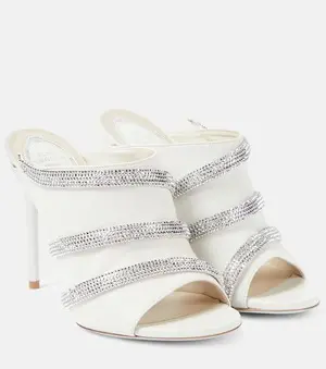 Rene Caovilla Sally Embellished Leather Mules - White