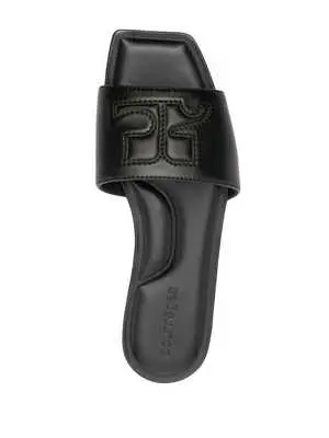 COURREGES Logo-patch Leather Slides - Black