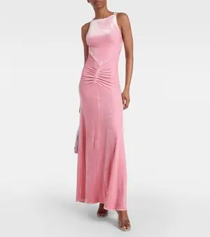 Rabanne Embellished Ruched Velvet Gown