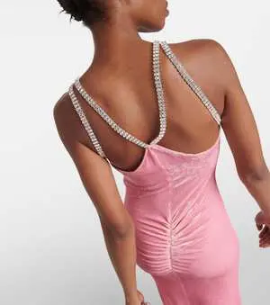 Rabanne Embellished Ruched Velvet Gown