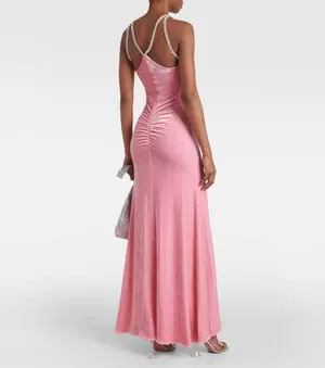 Rabanne Embellished Ruched Velvet Gown