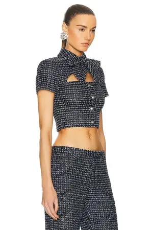 Alessandra Rich Sequin Checked Tweed Cropped Jacket