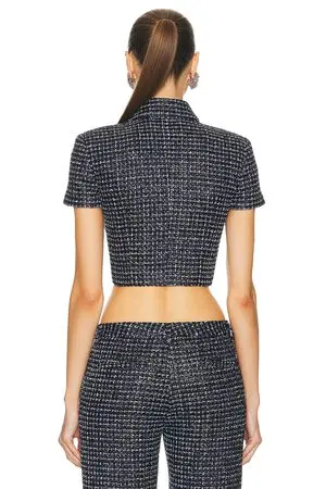 Alessandra Rich Sequin Checked Tweed Cropped Jacket