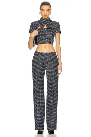 Alessandra Rich Sequin Checked Tweed Cropped Jacket
